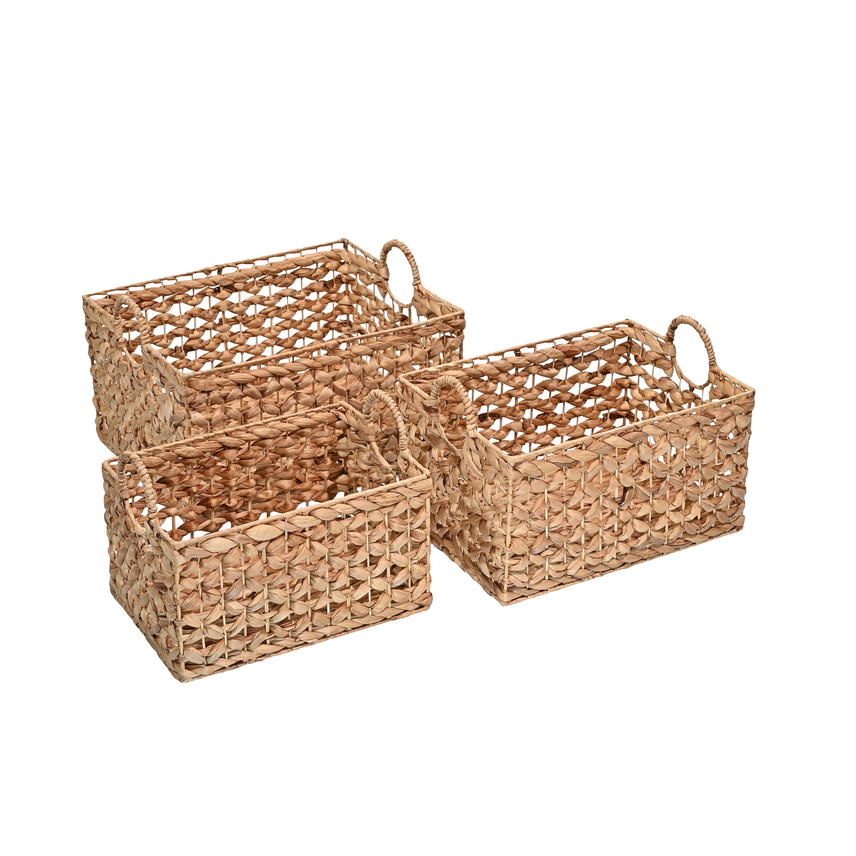 Quinn Bohemian Cottage Woven Hyacinth Rectangular Storage Baskets with ...