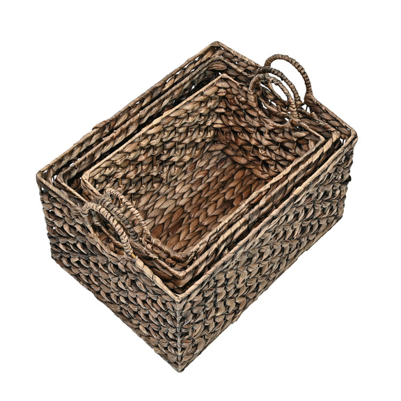 Quinn Bohemian Cottage Woven Hyacinth Rectangular Storage Baskets with