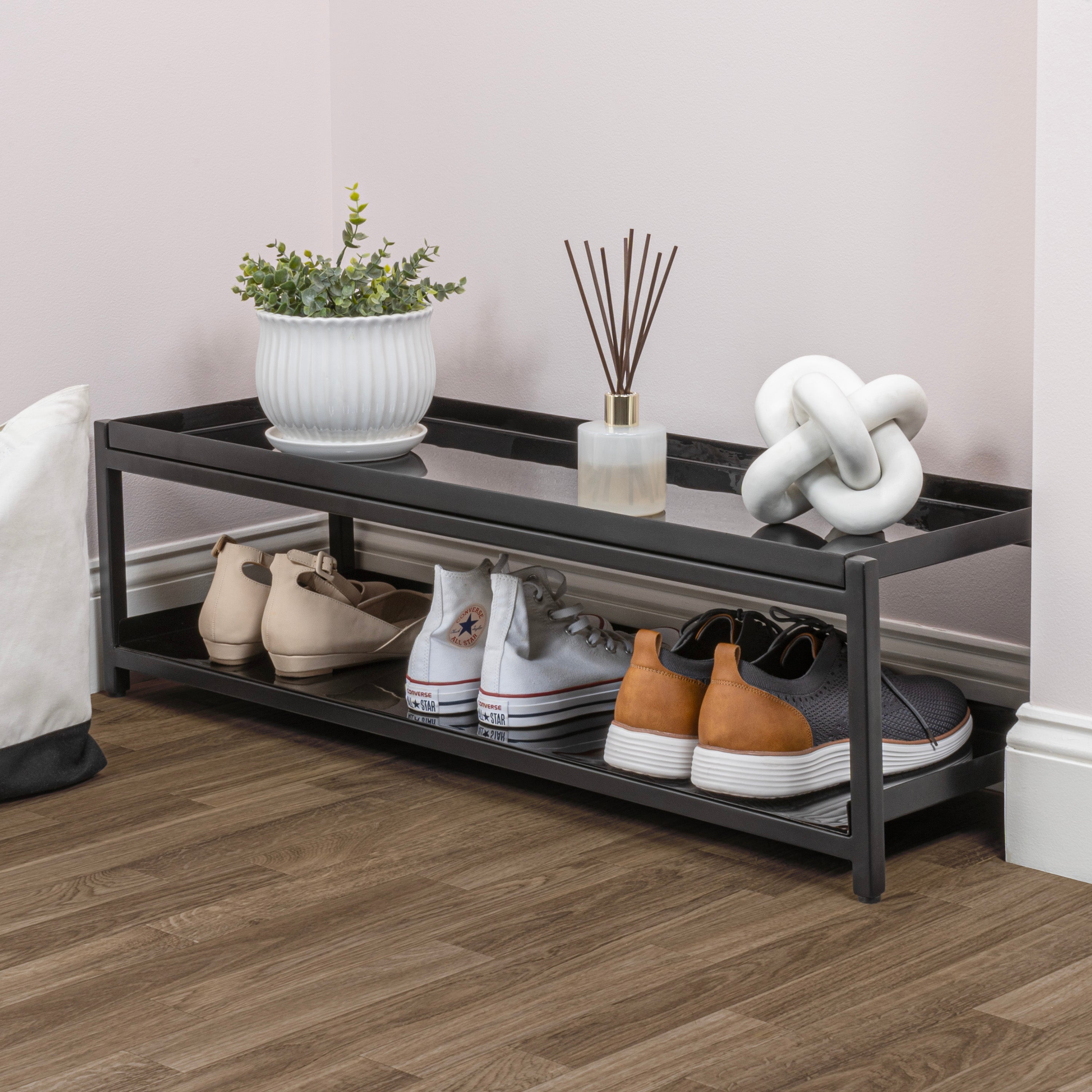 Industrial Compact 10.75" 6-Pair 2-Tier Iron Shoe Rack – Happimess